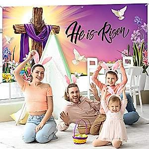 Outdoor Easter Garage Door Banner Cover He is Risen Backdrop Easter Decorations Extra Large Jesus Cross Religious Banner Background for Spring Home Outdoor Indoor Easter Party Supplies 6.1 x 13 ft