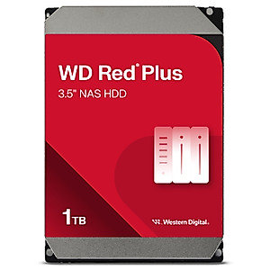 Western Digital 1TB WD Red Plus NAS Internal Hard Drive HDD - 5400 RPM, SATA 6 Gb/s, CMR, 64 MB Cache, 3.5" - WD10EFRX