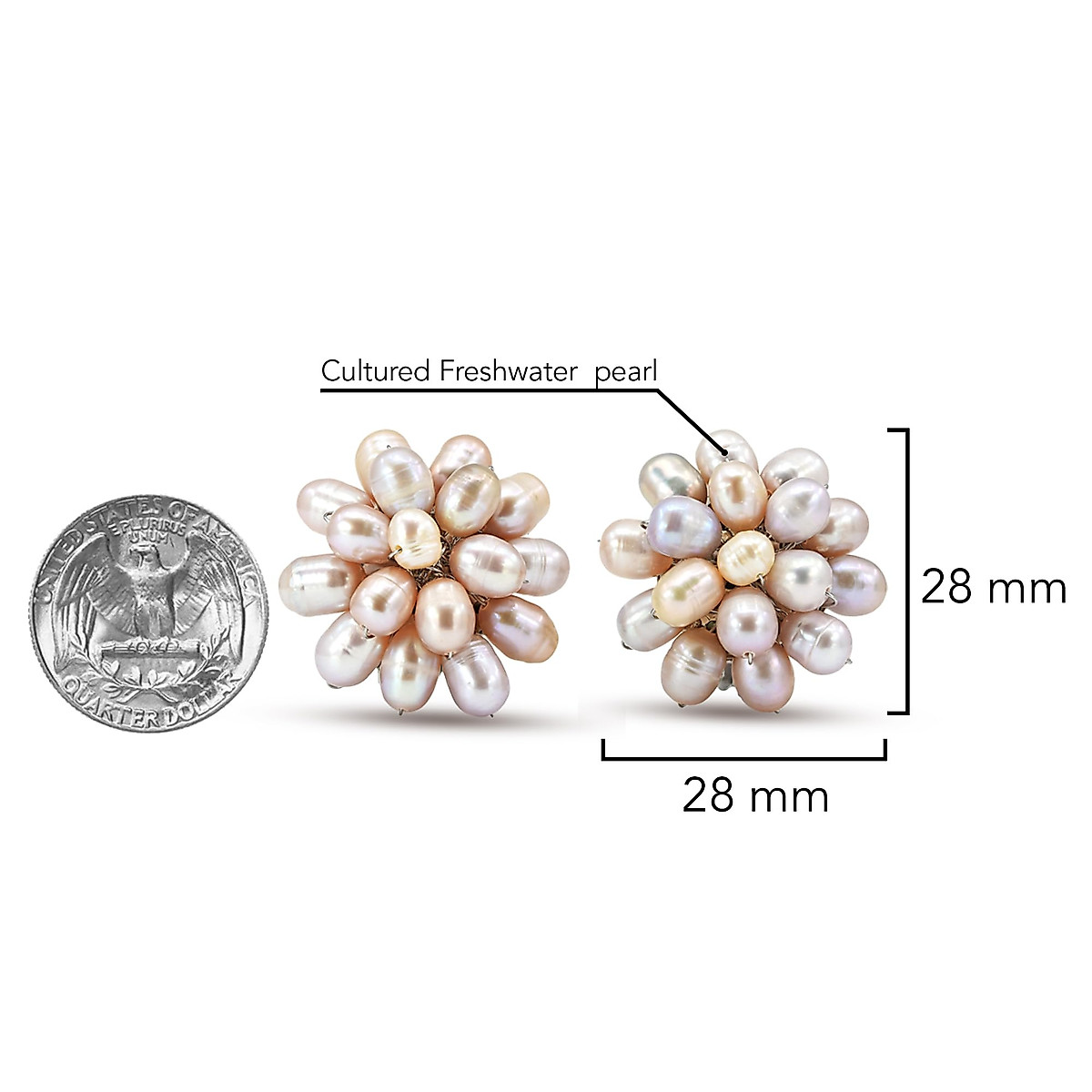 AeraVida Pretty Cultured Freshwater Pearl Cluster Pink Flower Clip-on Earrings | Elegant Handmade Jewelry for Women | Statement Earrings