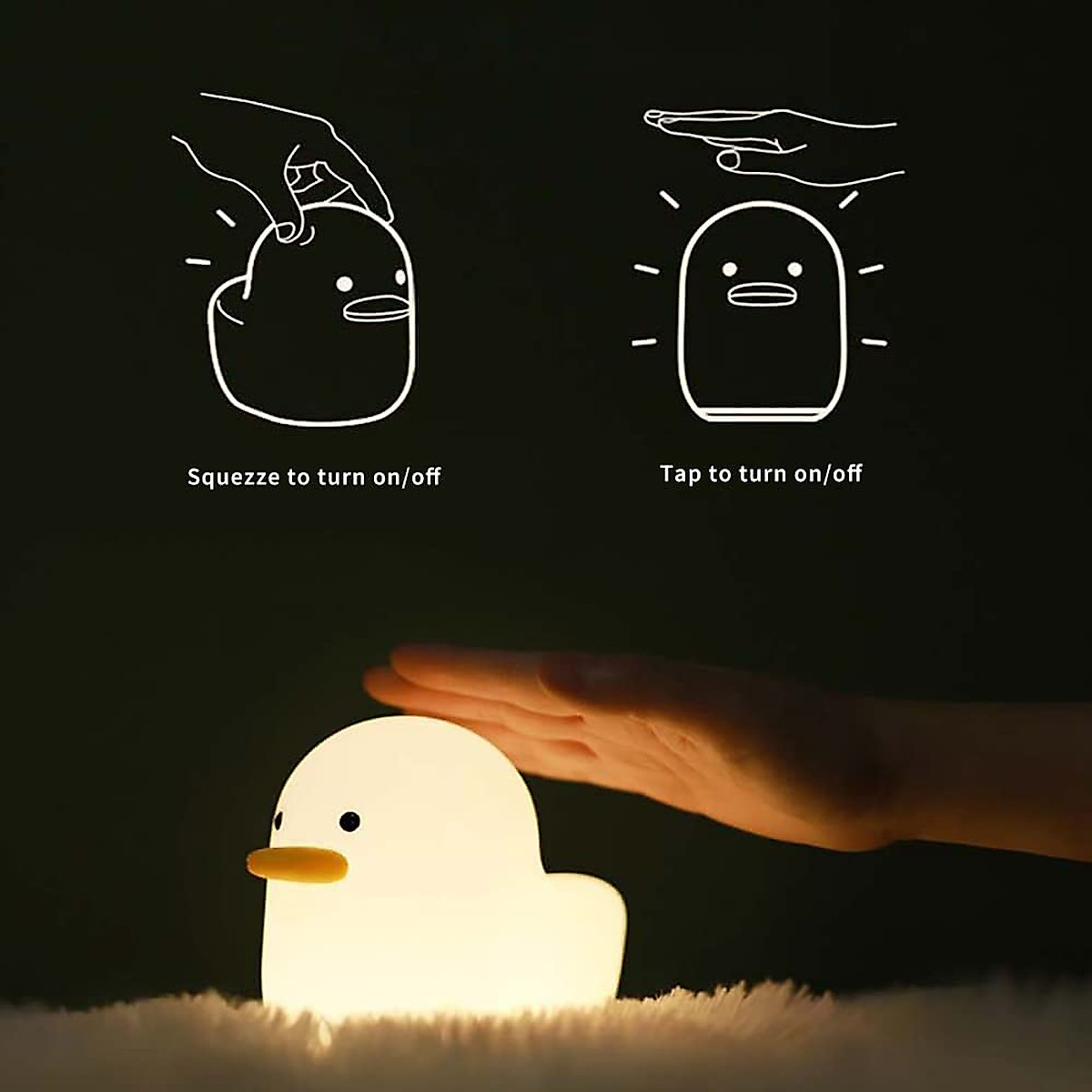 ipalmay Home Night Lights for Kids USB Rechargeable Lamps, ABS+PC Bedside Lamp for Breastfeeding, Touch Control&Timer Setting, White Duck