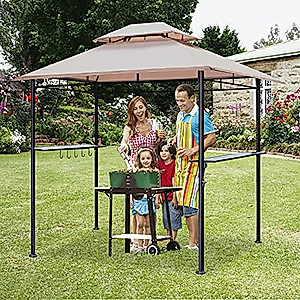 CoastShade 6x9 Grill Gazebo Double Tiered Outdoor BBQ Canopy,Grill Gazebo Shelter for Patio and Outdoor Backyard BBQ (Beige, Straight 6‘x9’)