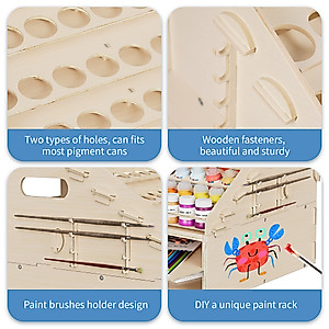 Gtouse Wooden Paint Storage Organizer, Citadel Paint Holder for 76 Bottles of Paints and 16 Paint Brushes Holder, 8-Tiers Craft Paint Storage Rack with 2 Cabinets for Art Tools for Artists
