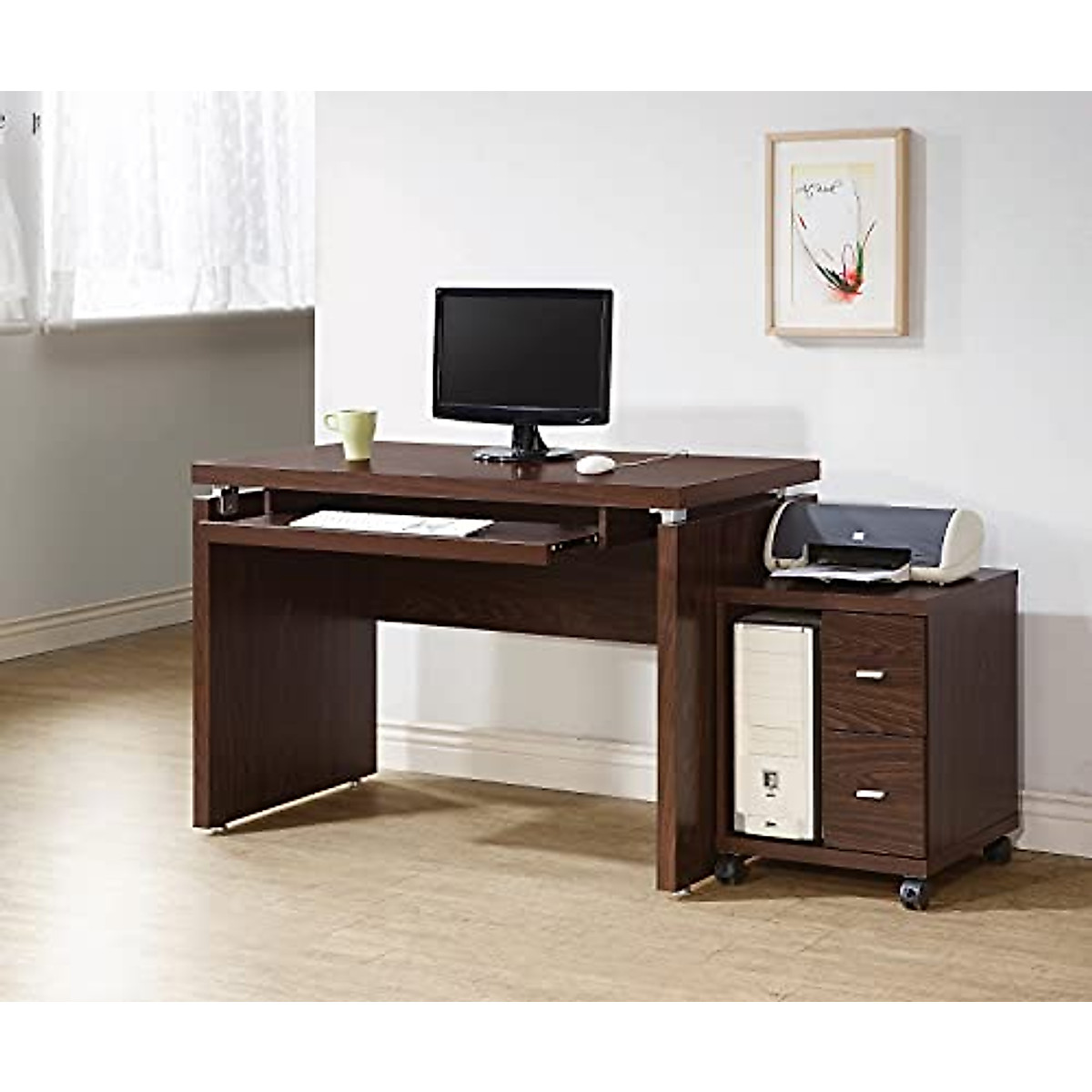 Coaster Furniture Coaster Contemporary Medium Oak Peel 2 Drawer Computer Stand 17.75" D x 17.75" W x 22.62" H 800832