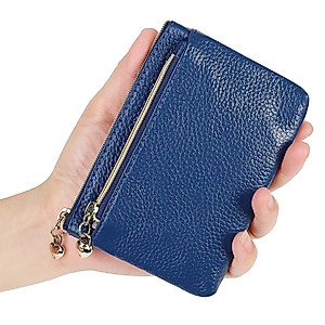 Women's Genuine Leather Coin Purse Zipper Pocket Size Pouch Change Wallet, Royal Blue