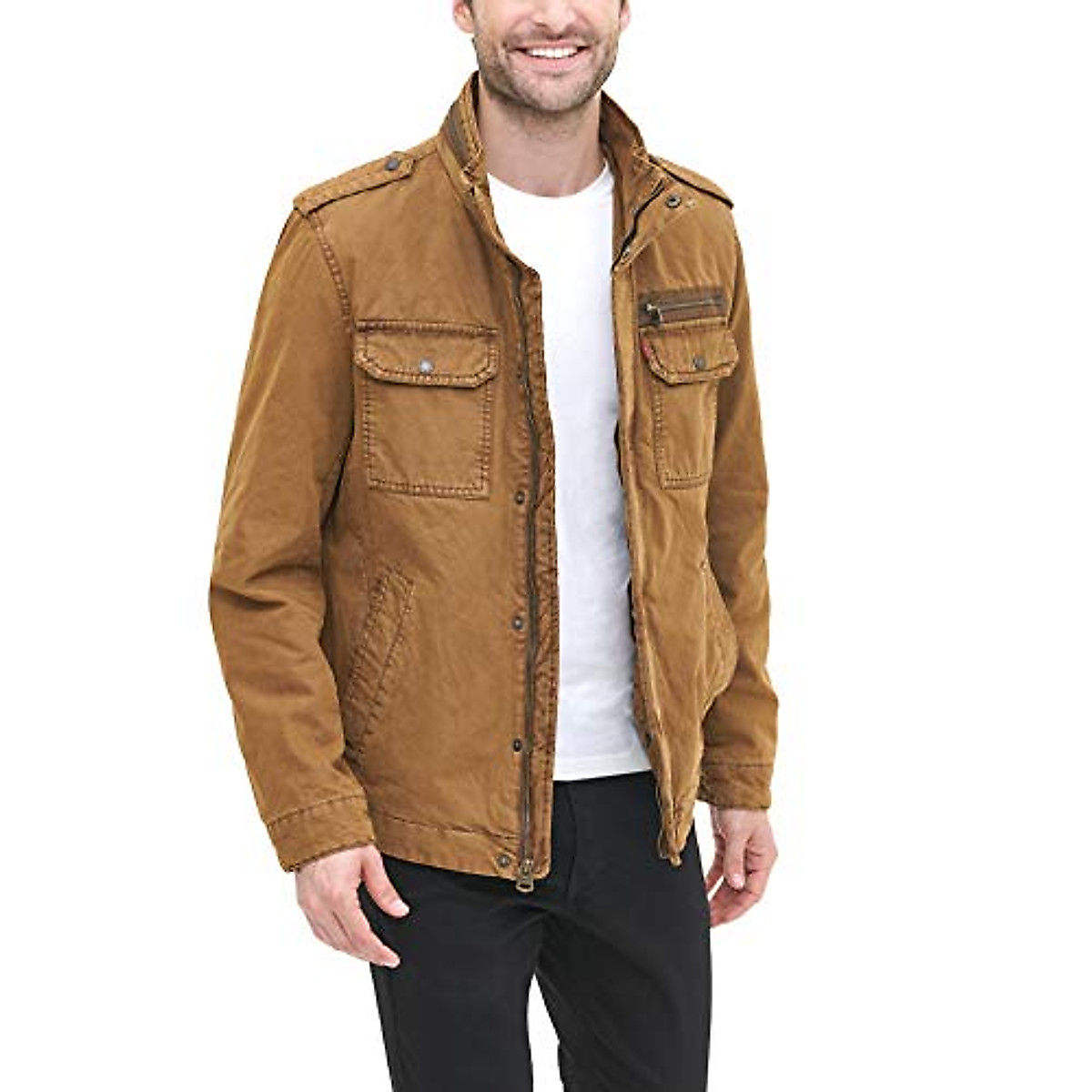 Levi's Men's Washed Cotton Two Pocket Military Jacket (Standard and Big & Tall), Worker Brown, Large