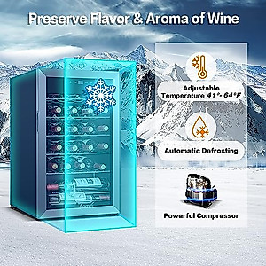 AAOBOSI Wine Fridge, 24 Bottle Wine Cooler 46-66℉ Beverage Wine Refrigerator, Glass Door Free Standing Mini Wine Cellar with Adjustable Shelves and Temperature Memory for Bar, Home, Condo