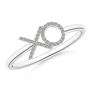 Natural Diamond XO Ring in 14K White Gold (0.7mm Diamond Pave-Set) Size 6.5 - April Birthstone