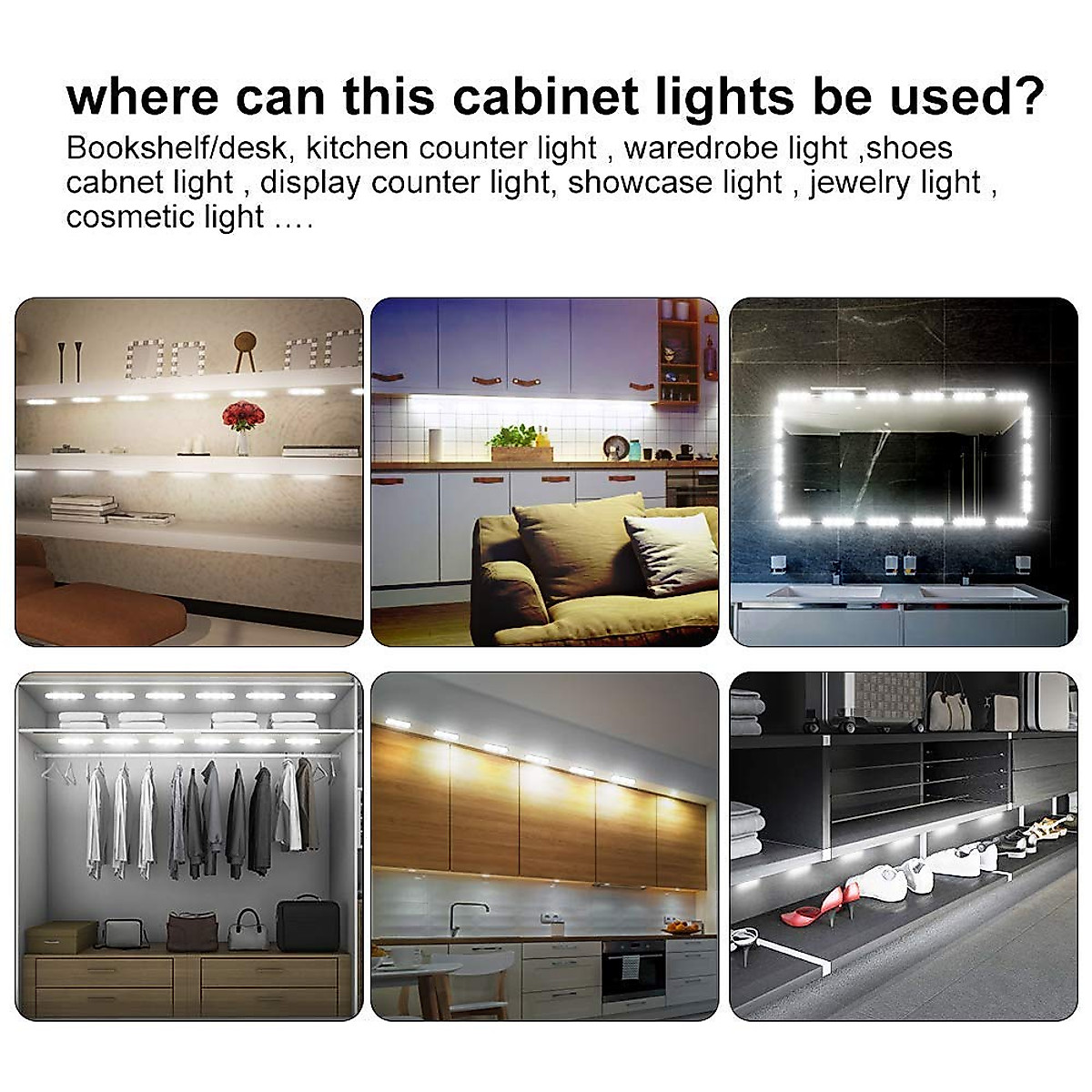10ft 60 LED Under Cabinet Lighting Kit for Kitchen,Cupboard,Showcase,2400lm,6000K White