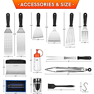 BQYPOWER Griddle Accessories Kit, 30PCS Flat Top Grill Accessories Set for Blackstone and Camp Chef Griddle, Professional Grilling Accessories BBQ Grill Tools Set, Barbecue Utensil Gifts
