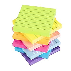 (8 Pack) Lined Sticky Notes 3x3 in Bright Ruled Post Stickies Colorful Super Sticking Power Memo Pads Strong Adhesive, 82 Sheets/pad
