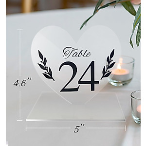 25 PCS Wedding Table Numbers, Table Numbers for Wedding Reception heart shaped, Table Numbers Wedding acrylic, Wedding Table Number with stands.