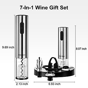Electric Wine Opener Set, Roter Mond Automatic Wine Bottle Opener with Charging Base, 7-in-1 Wine Present with Wine Aerator Pourer Electric Vacuum Pump with 2 Stoppers Wine Foil Cutter for Home Party