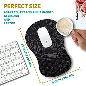 Hokafenle Ergonomic Mouse Pad Wrist Support, Wrist Rest Mousepad for Carpal Tunnel Pain Relief with Integrated Memory Foam Slope Massage Bulge (11.8x7.9 inch,Topographic Contour)