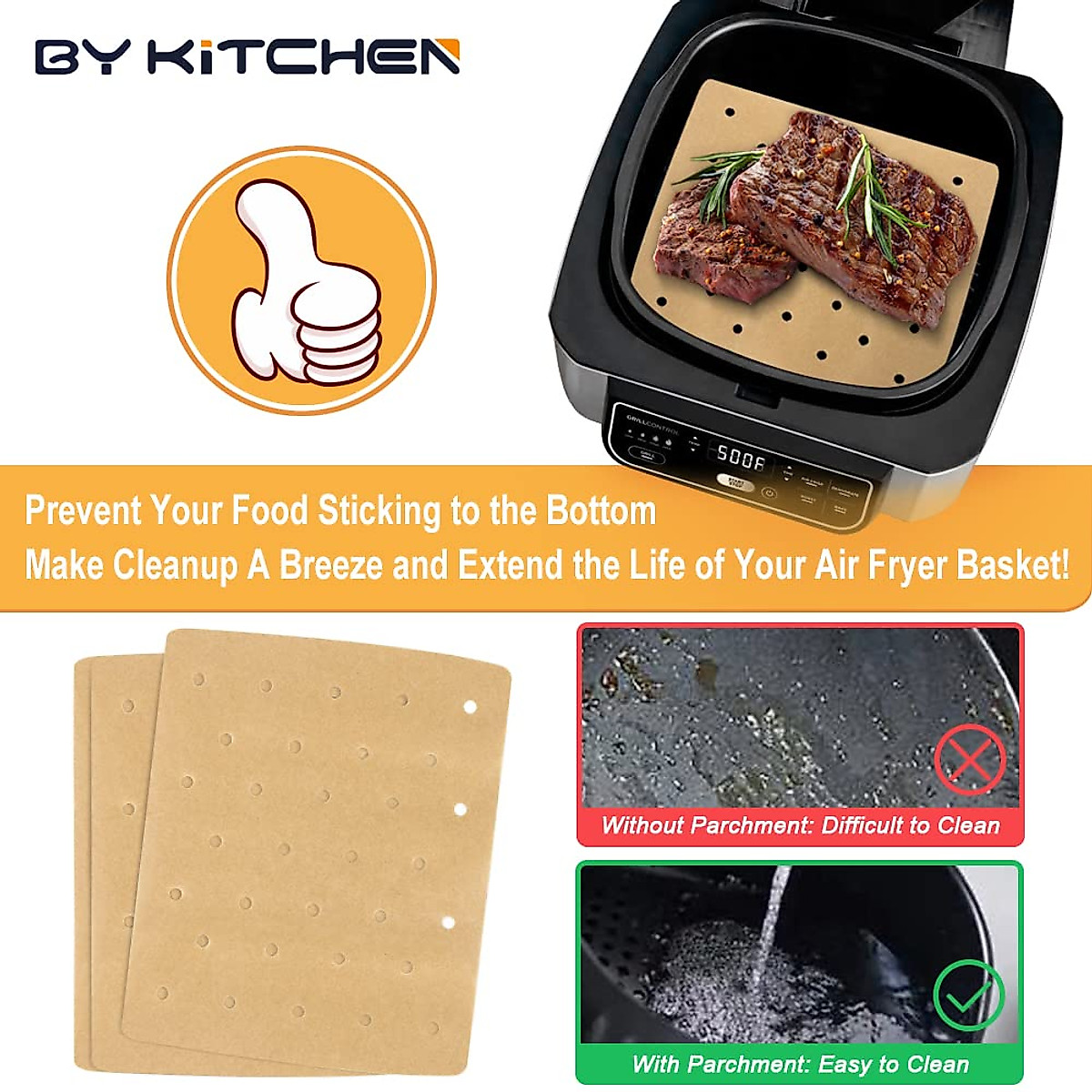 BYKITCHEN 200pcs Air Fryer Liners for Ninja AG301 Foodi 5-in-1 Indoor Grill, Perforated Air Fryer Disposable Paper Liner for Ninja Foodi Air Fryer, Ninja Foodi Grill Accessories