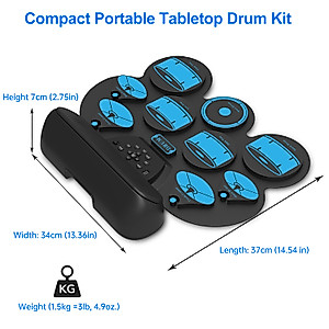 Electronic Drum Set Potable Drum Set Volume Control Electric Drum Set MIDI Drum Pad with 2 Built-in Stereo Speakers Foot Pedals, Sticks Christmas& Birthday Gift Can Record Tracks (Drum Songs Included)