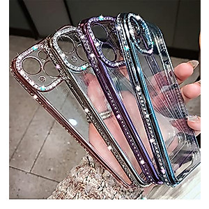 YTanazing Compatible with iPhone 14 Pro Max Case Glitter Plating Luxury Bling Rhinestones Diamond Cover for Women Girls Clear Soft TPU Camera Protector Shockproof Case for 14 Pro Max 2022 (Purple)