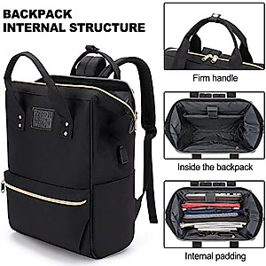 Tzowla Laptop Backpack for Women, Carry on Backpack, Durable Water Resistant, Light Weight, Reinforced Edges and Steel Frame, Metal Zippers, Travel, Black, 15.6 Inch