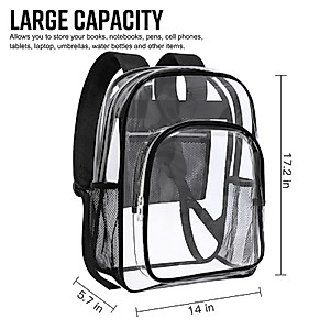 HEEYA Clear Backpack Heavy Duty Transparent Backpack for Security, Sports, Work, Travel, Stadium