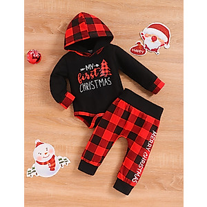 bilison My 72st Christmas Infant Baby Boy Outfits Set Newborn Boy Hoodies Sweatshirt Red Plaid Romper+Pant clothing Set