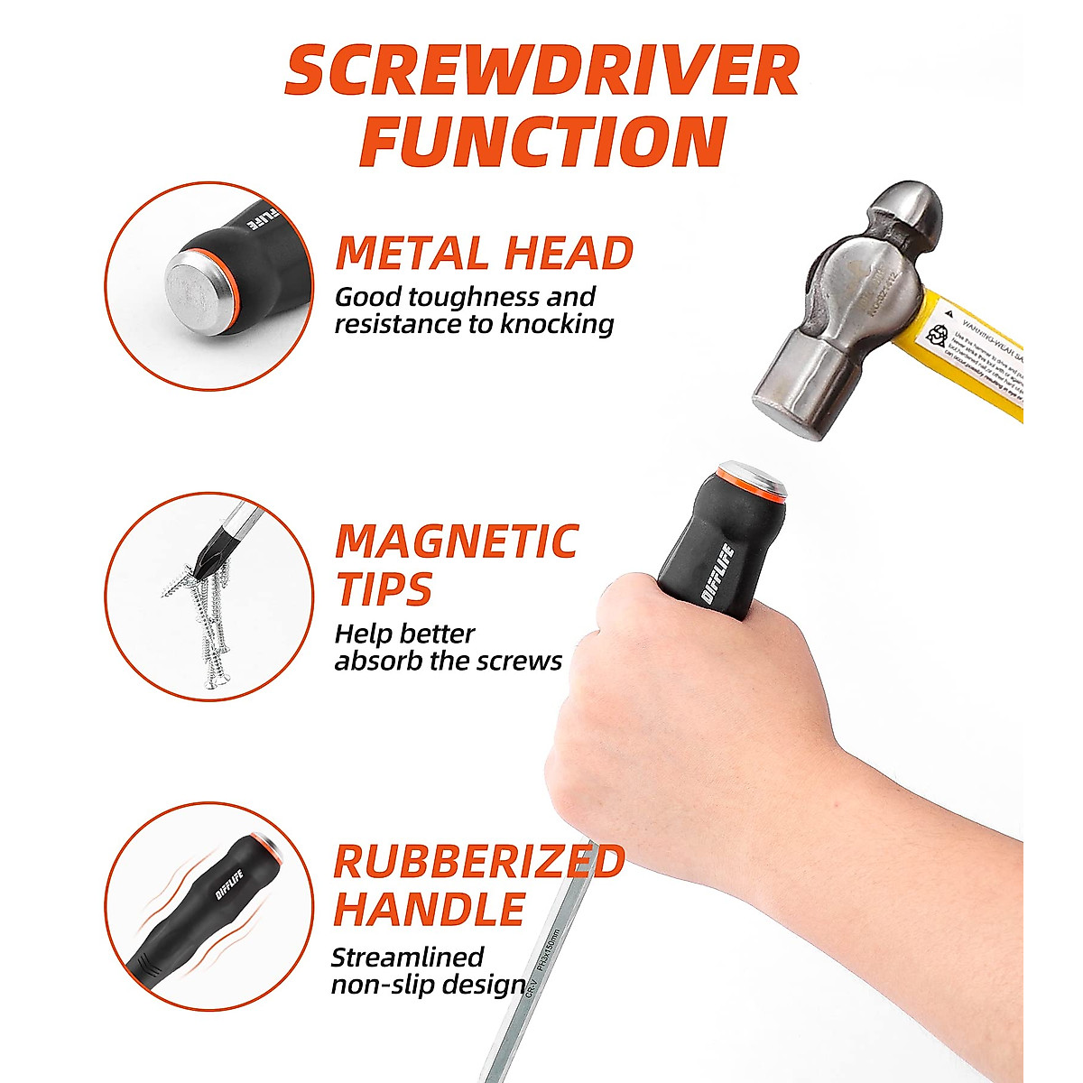 DIFFLIFE Screwdriver Sets Screwdriver Kit 6-Piece, Professional Cushion Grip Insulated Magnetic Tip Electrician Screwdriver Kits (6-Piece)