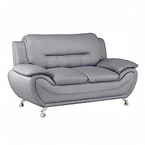 US Pride Furniture Michael Collection Modern Style Faux Leather Versatile Couch for Living Room, Bedroom or Office-Comfortable Design and Elegant Look, Loveseat, Sofa, Cloud Grey