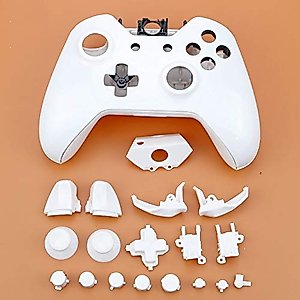 Full Housing Shell Case Cover + Middle Frame with Full Buttons for Xbox One Wireless Controller Without 3.5mm Jack Port (White)