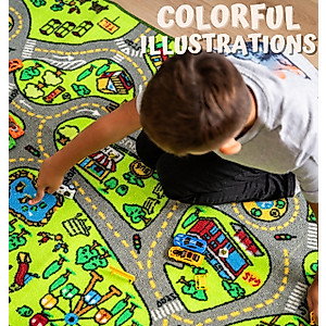 ToyVelt Kids Carpet Playmat Car Rug – Educational Road Traffic Carpet Multi Color Play Mat - Best Kids Rugs for Playroom & Kid Bedroom – for Ages 3-12 Years Old (43" L x 26" W)