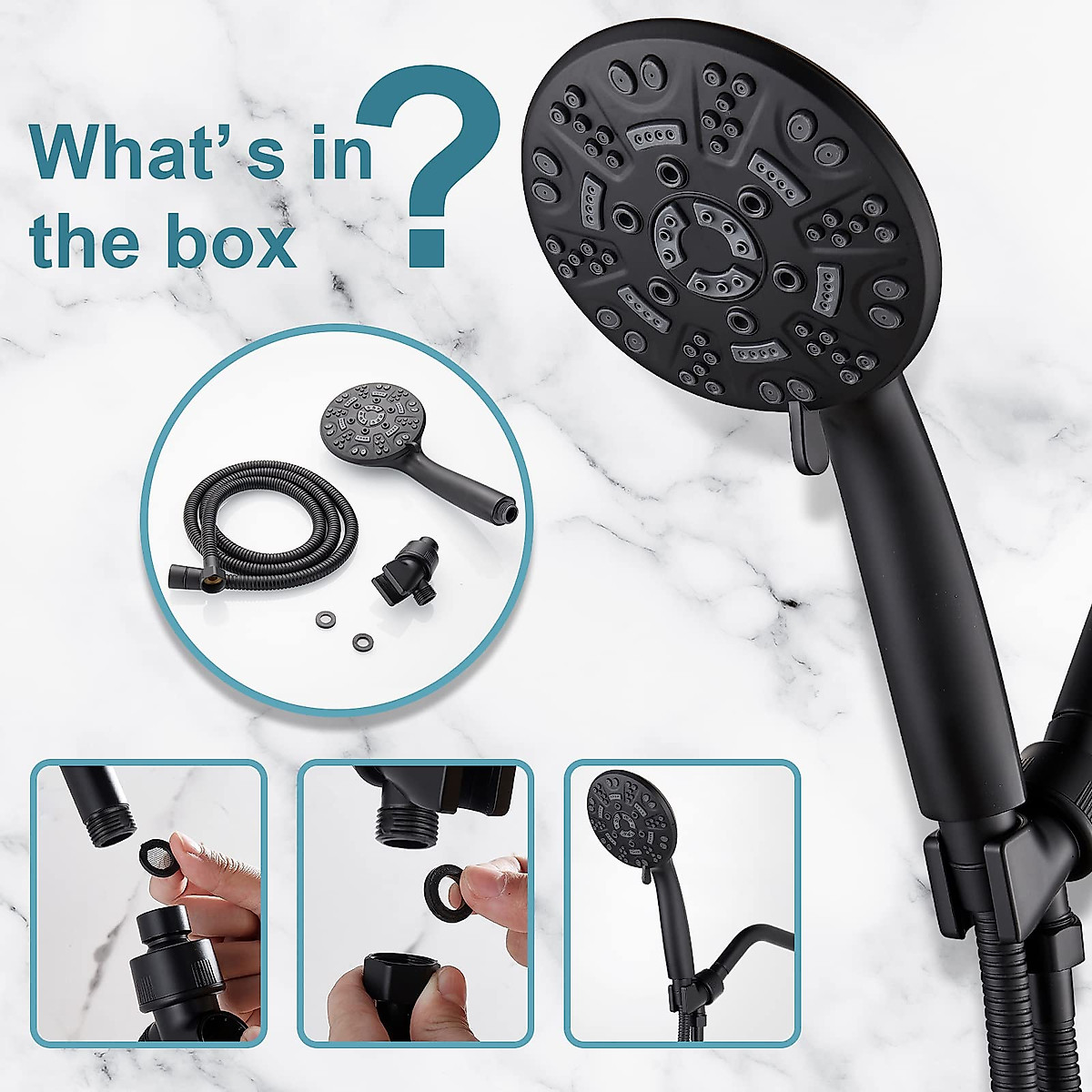 Cobbe 8 Functions Shower Head with handheld, High Pressure Shower Head Set with Hose Adjustable Bracket Rubber Washers (Matte Black)