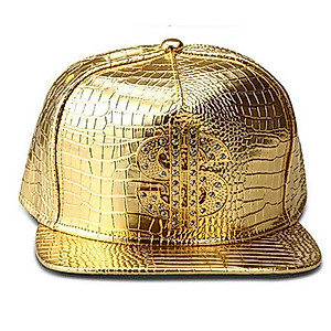 Hip Hop Hat,Flat-Brimmed Hat,Rock Cap,Adjustable Snapback Hat for Men and Women (Gold)