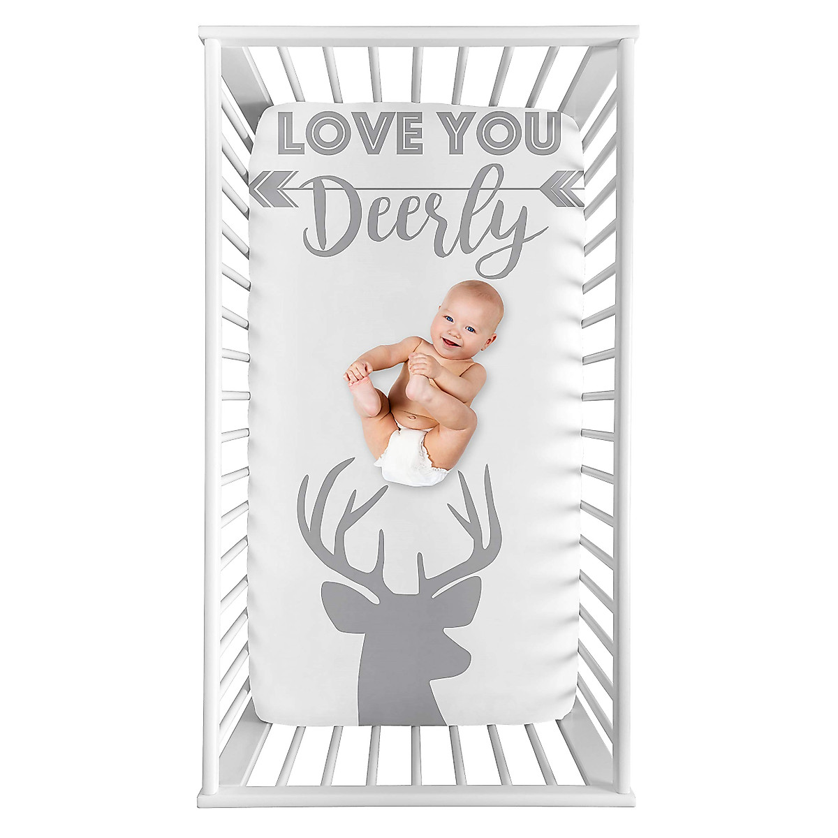 Sweet Jojo Designs Grey Woodland Deer Boy Fitted Crib Sheet Baby or Toddler Bed Nursery Photo Op - Gray and White Stag