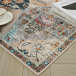 BRICHOEE Moroccan Trellis Area Rug, 5x7 Washable Living Room Rug, Retro Floral Rug Non-Slip, Large Oriental Accent Throw Rug Indoor Rug for Nursery Bedroom Office Carpet