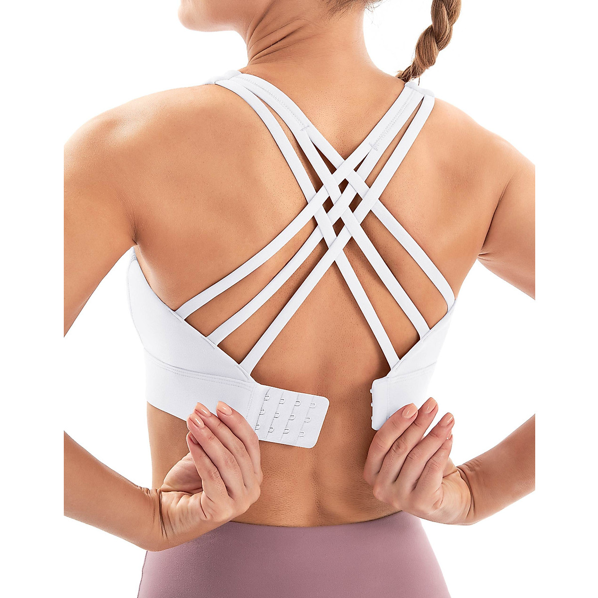 IUGA White Sports Bras for Women High Support Large Bust High Impact Womens Sports Bras Strappy Padded Sports Bra