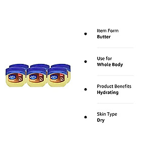 Vaseline Rich Conditioning Petroleum Jelly, Cocoa Butter, Travel Size 1.7 Oz/50 ML (Pack of 6)