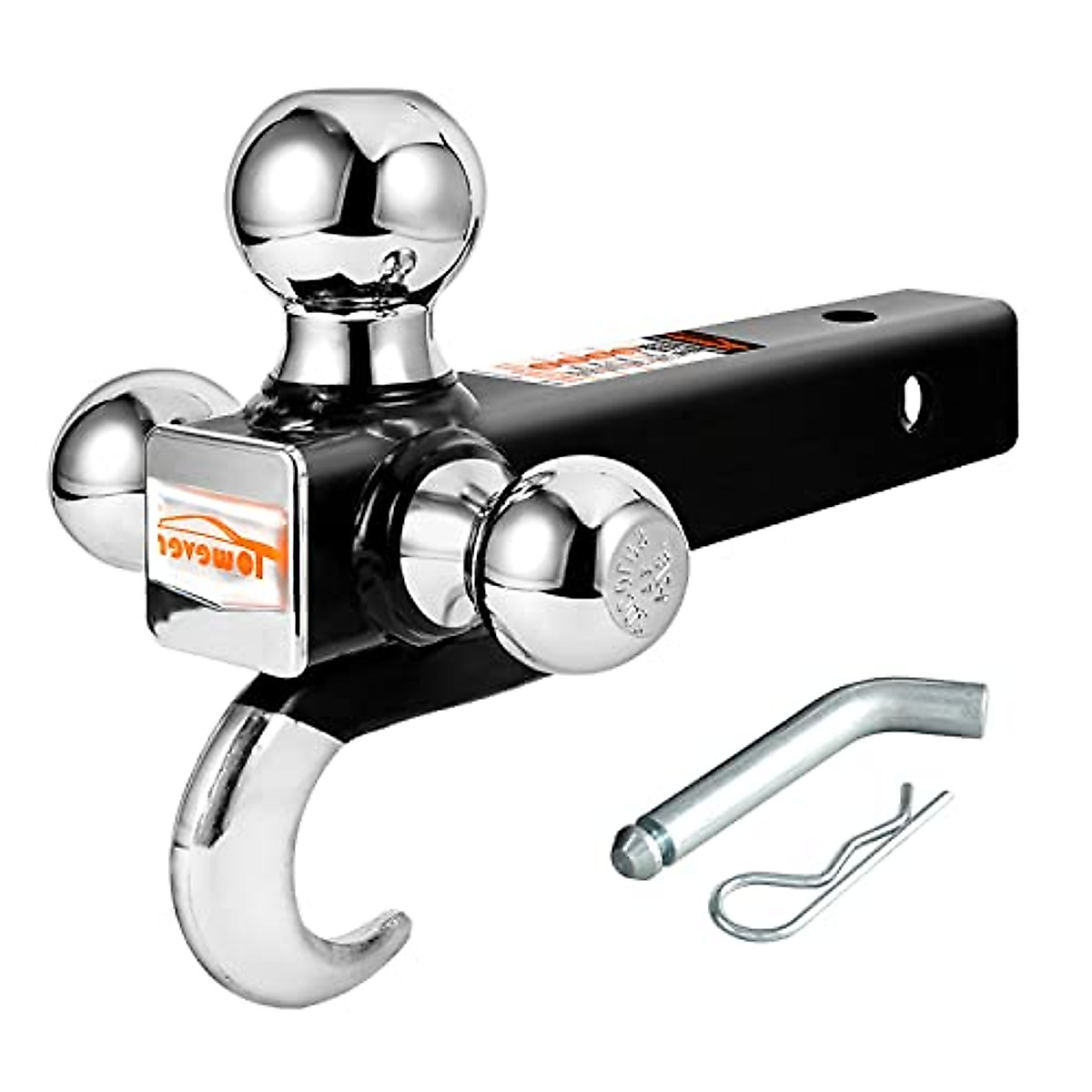 Towever 84180P 2 inch Trailer Hitch Ball, Towing Tri Ball Mounts with Hook and Pin, Fits for 2 inch Tow Hitch Receiver