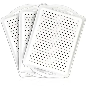 Non-Slip Serving Trays, 3 Pack Large Food Serve Tray with Handle, 16.5 x 11.2 x 1.6 in Trays for Dinner, Drinks, Snacks (White)
