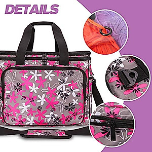 Knitting Bag, Yarn Tote Storage Organizer with Separate Crochet Hooks & Knitting Needles Bag,Slits on Top to Protect Wool and Prevent Tangling Large Flower with Cover