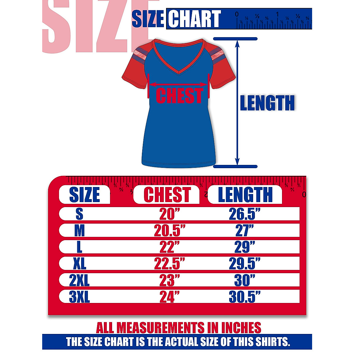 Geneisteck Womens Football Fans V Neck City Raglan T-Shirts - Royal Blue & Red Medium