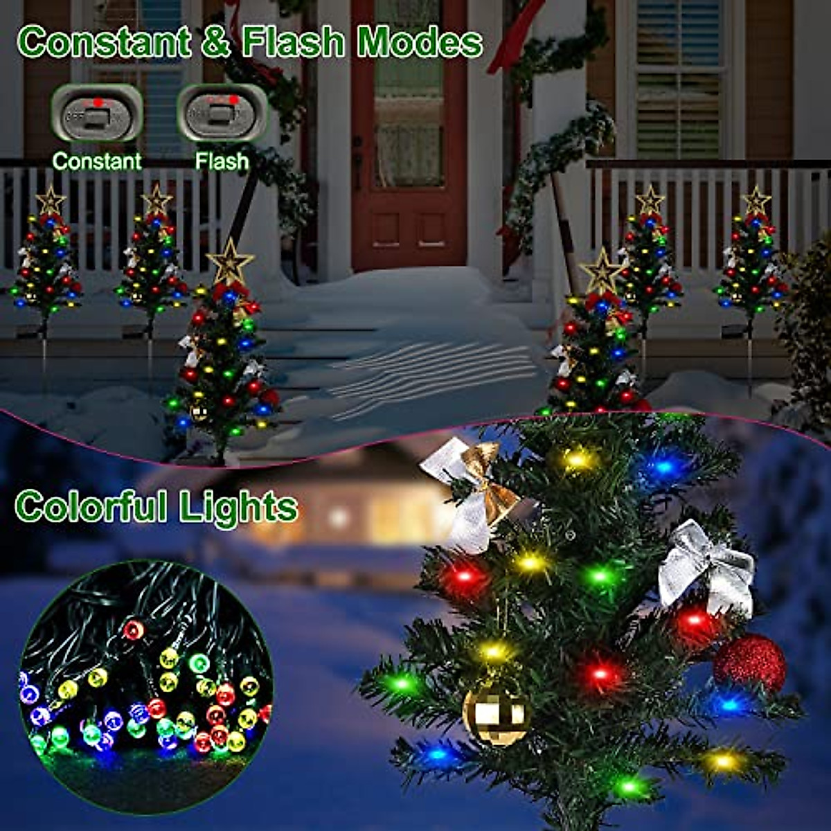 Solar Christmas Decorations Tree Lights,Outdoor Waterproof 20LED-Lights for Yard Decorative, Solar Stake Lights Xmas Tree Garden Decor with Constant & Flashing Modes for Pathway Lawn Patio, 4 Pack