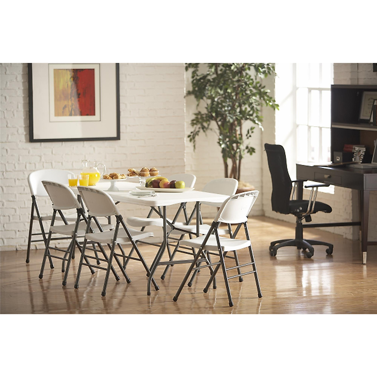 COSCO 6 ft. Fold-in-Half Banquet Table w/Handle, White