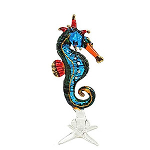 Handmade Large 6 inch Blue Sea Horse Blown Glass Art Sea Animal Figurines Figures for Anniversary Birthday Wedding Gift Ideas Ornament Miniature Cool Stuff Home Room Garden Table Decor - Y2021