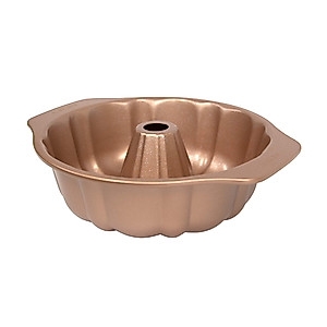 casaWare Fluted Cake Pan 9.5-inch (10-Cup) Ceramic Coated NonStick (Rose Gold Granite)