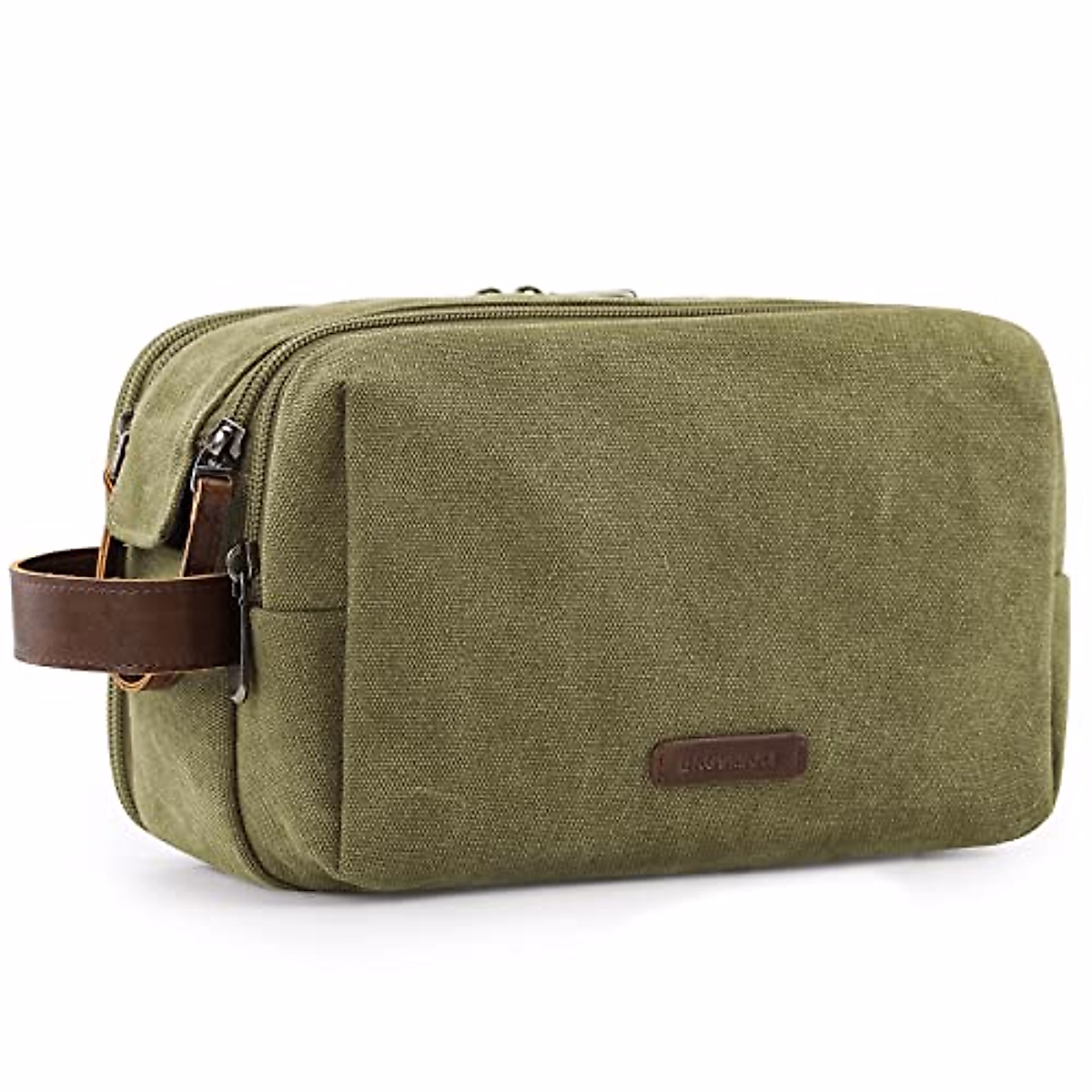 BAGSMART Toiletry Bag for Men, Canvas Travel Toiletry Organizer Dopp Kit Water-resistant Shaving Bag for Toiletries Accessories,Green-Large