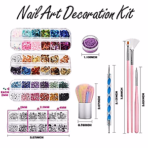 FANDAMEI Nail Art Kit, Nail Design Tools Kit with Nail Art Brushes, Nail Dotting Tools,Fine Glitter,Nail Butterfly, Nail Heart Glitter Sequins, Nail Foil Flakes, Nail Art Rhinestones, Nail Dust Brush