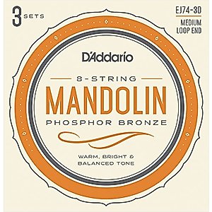 D'Addario EJ74-3D Mandolin Strings Phosphor Bronze 11-40 Medium 3-Pack