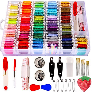 200pcs+ Embroidery Floss Cross Stitch Threads, Friendship Bracelet String Kit with Organizer Storage Box-Included 100pcs Friendship Bracelet Floss, Cross Stitch Tools Embroidery Kit-Christmas Deal