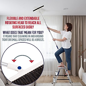 Candor Rotatable Push Broom | 63 Inch Long Lightweight Flexible Cleaning Brush Swiftly Glides Under Beds, Tables, Sofas, Ovens | Also Includes A Handy Brush to Clean The Broom | 18 Inch Head