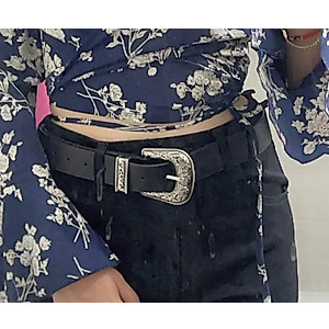 Mealah Women-Leather-Belts Vintage Western-Belt with Carved Buckle Waist-Belt for Jeans Dresses（for Waist 28"-39"）