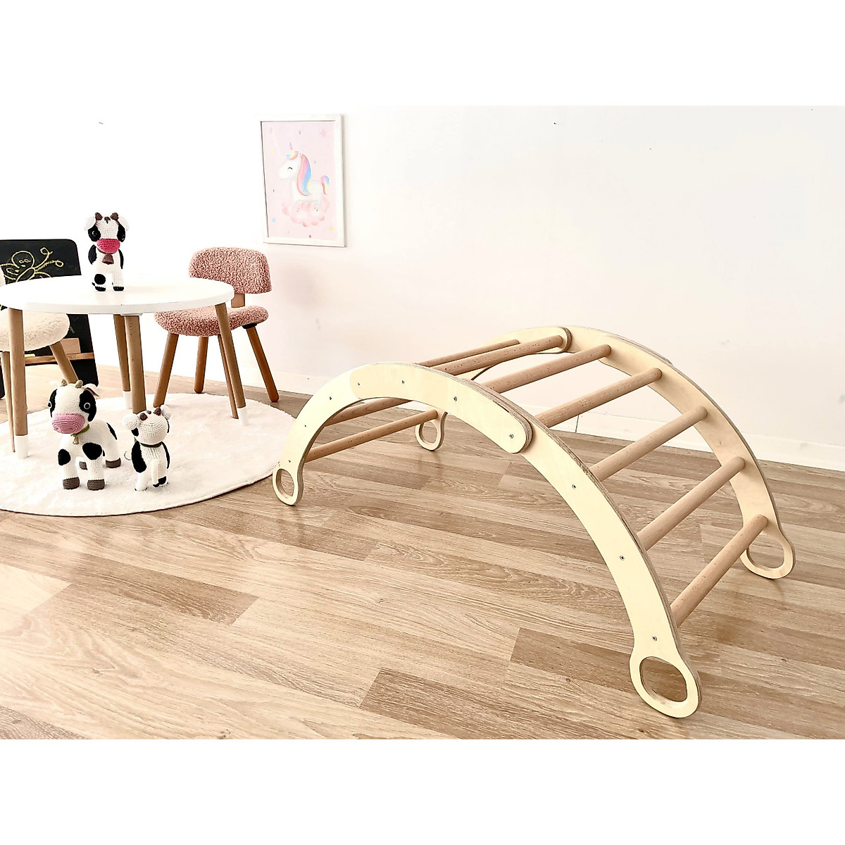 My Photostation.com Montessori 2 Pieces Set Arch and Pillow-Wooden Climbing Arch Cushion Pikler Triangle Set Kids Climbing Arch Rocker Pillow Climber Toddler Rocker Kid Toy Wooden Waldorf Pickler