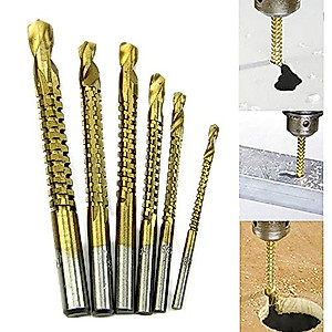 6pcs Titanium Twist 3-8mm Saw Drill Bit Set with Center Punch Tool, High Speed Steel Pulling Carpenter Wood Metal Plastic Cutting Hole Sawtooth Twist Bits Groove Drills Tool
