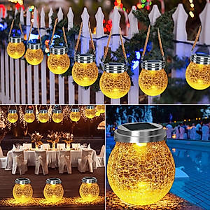 Yipetor 2 Pack Hanging Outdoor Solar Lights - Hanging Night Lights Gifts, Garden Decorations Crackle Glass Globe for Holiday, Yard, Garden, Patio and Lawn Landscape